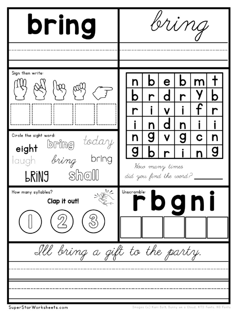 Third Grade Sight Word Worksheet - BRING | PDF