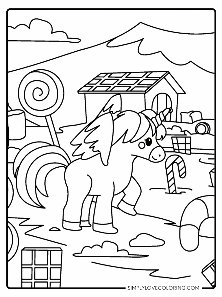 Cute Unicorn Walking in Candyland Cute Coloring Pages | PDF