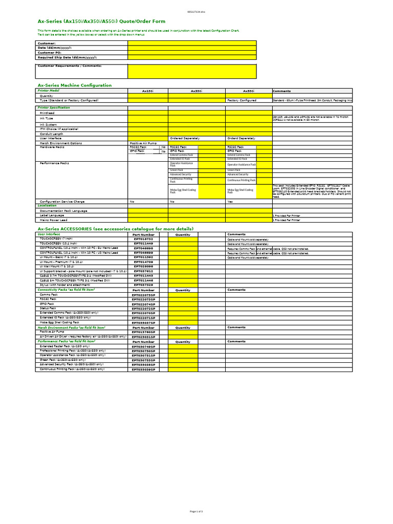 Ax-Series Printer Order Form | PDF | Printer (Computing) | Computer ...