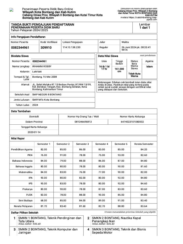 Tanda Bukti Pengajuan Pendaftaran - 0082344961 - IRHAMNI ROBBY | PDF