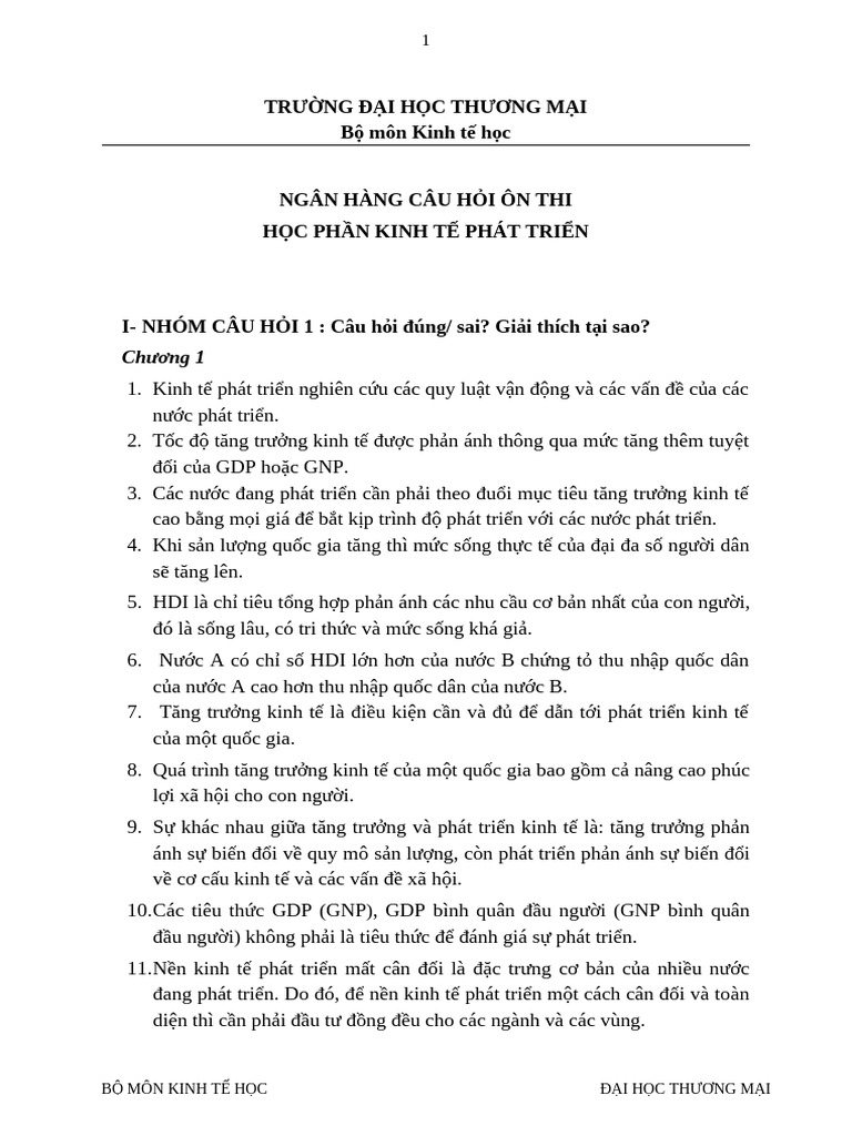 BM F2 - HP Kinh Te Phat Trien - 2017-Cau Hoi On Thi | PDF
