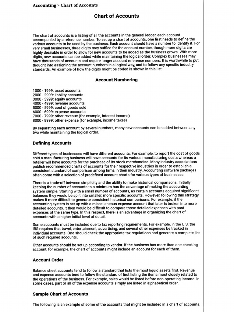 Chart of Accounts 01 | PDF