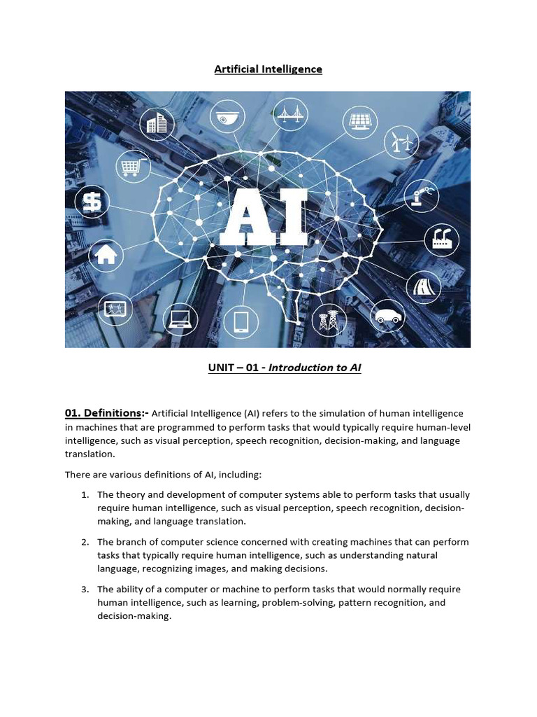 AI - Unit 01 | PDF | Artificial Intelligence | Intelligence (AI) & Semantics