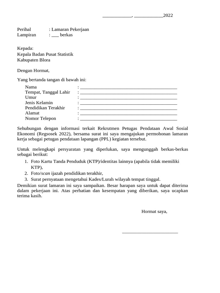 Contoh Form Surat Lamaran | PDF