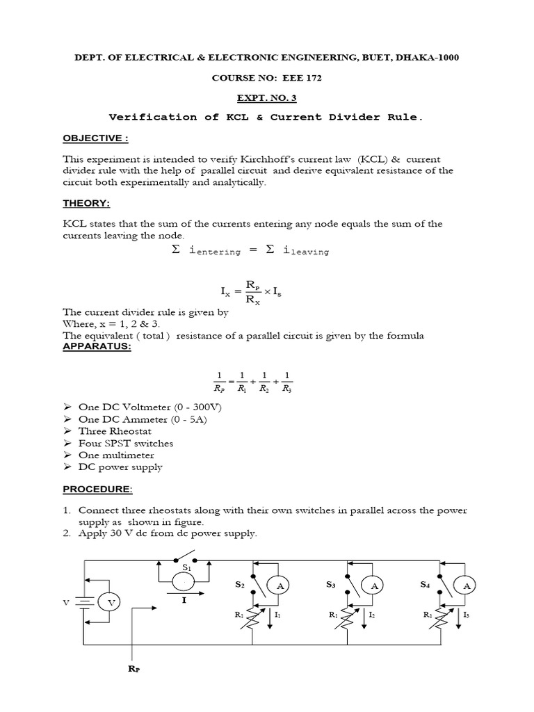 Verification of KCL & Current Divider Rule. | PDF | Series And Parallel Circuits | Electrical ...