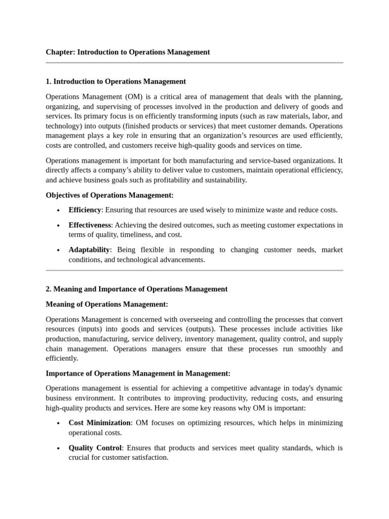 OM Chapter 1 Introuction To OM | PDF | Lean Manufacturing | Operations Management
