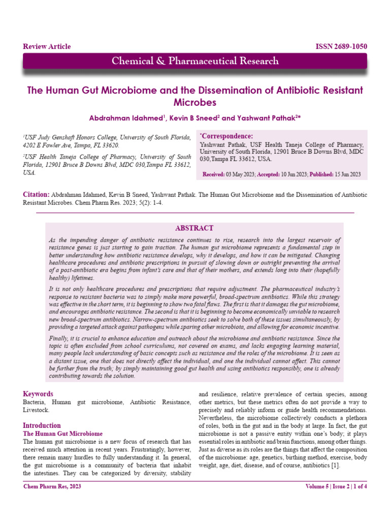 The Human Gut Microbiome and The Dissemination of Antibiotic Resistant Microbes | PDF ...