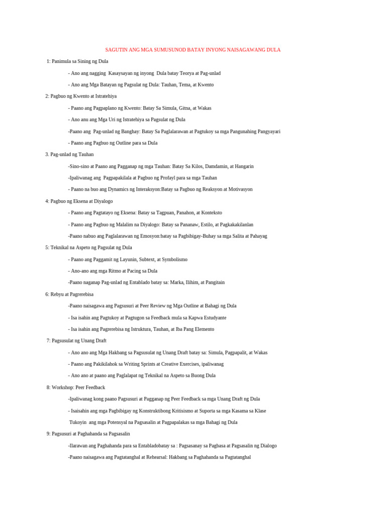 SAGUTIN-ANG-MGA-SUMUSUNOD-BATAY-INYONG-NAISAGAWANG-DULA-1 | PDF