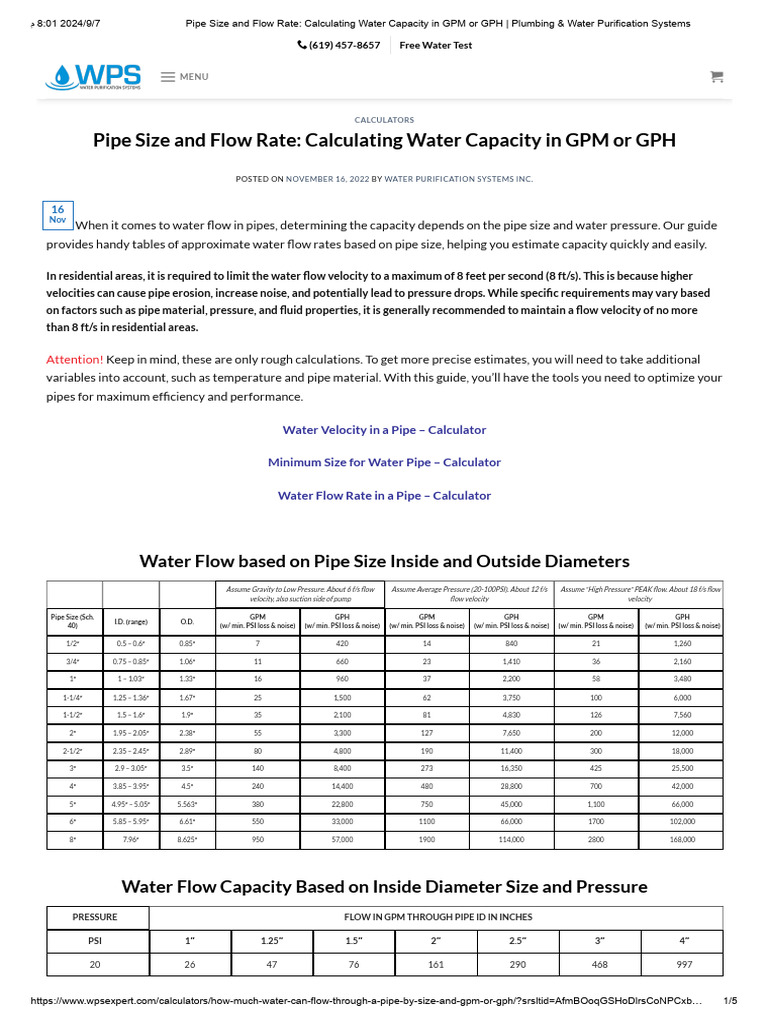 Pipe Size and Flow Rate Calculator | PDF | Pipe (Fluid Conveyance ...