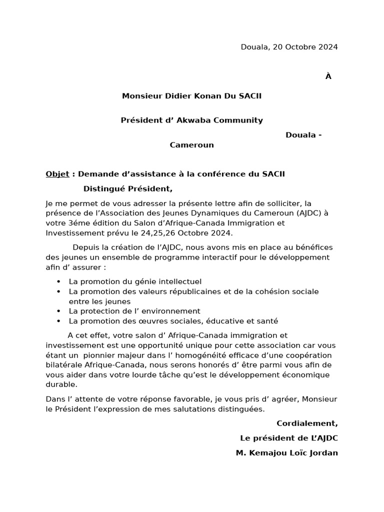 Demande d'assistance pour le salon SACII | PDF