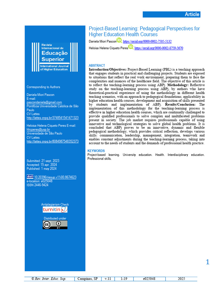 Project-Based Learning Pedagogical Perspectives For | PDF | Conceitos psicológicos | Pedagogia