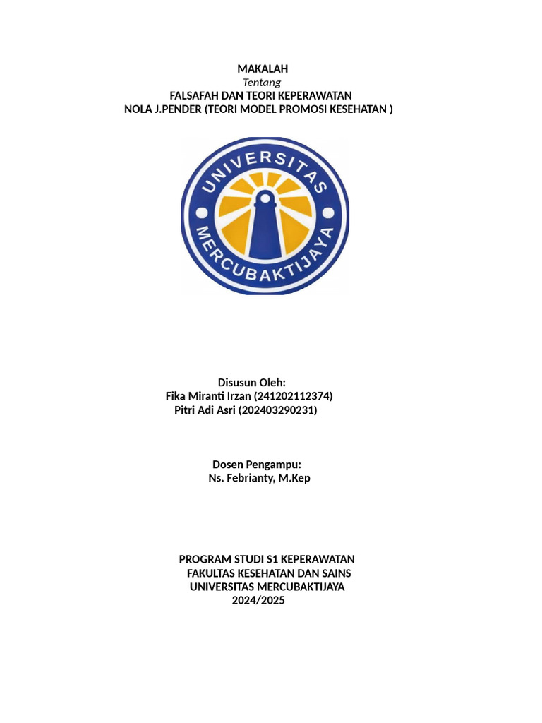 Makalah Teori Nola J Pender Salinan | PDF | Karier & Perkembangan ...