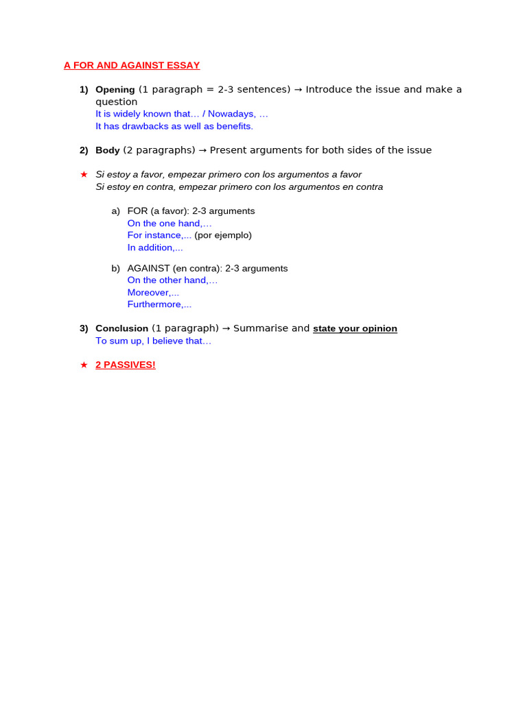 A for and Against Essay | PDF