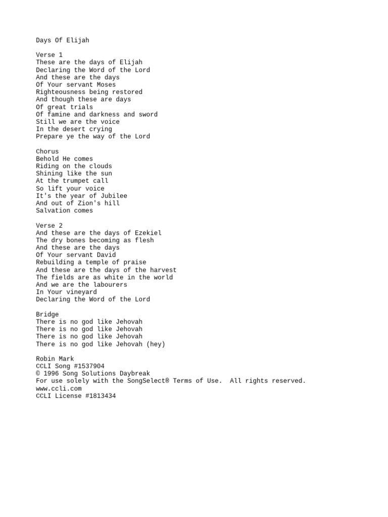 Days of Elijah-Lyrics | PDF | Religion & Spirituality