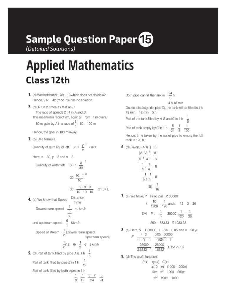 CBSE I Succeed Applied Mathematics12th SP15 | PDF | Applied Mathematics | Mathematics