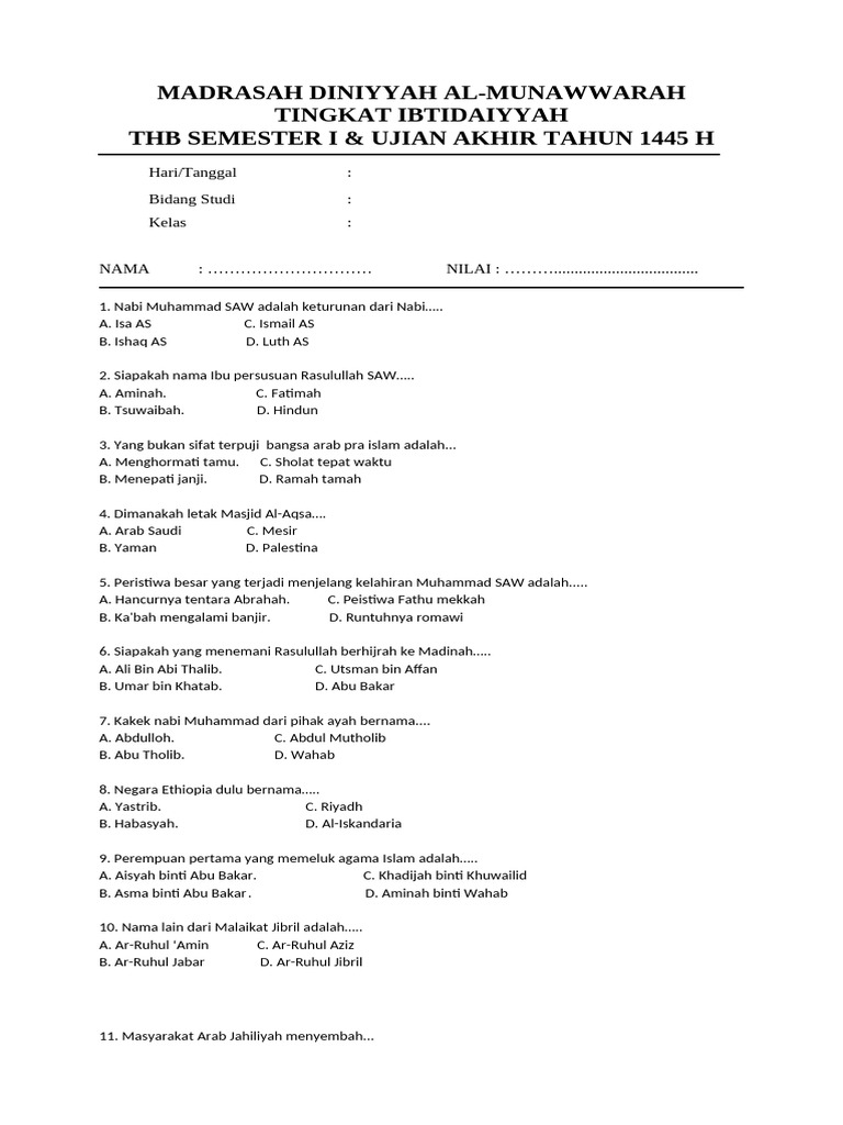 Soal THB Ski 1445 H SMT I | PDF