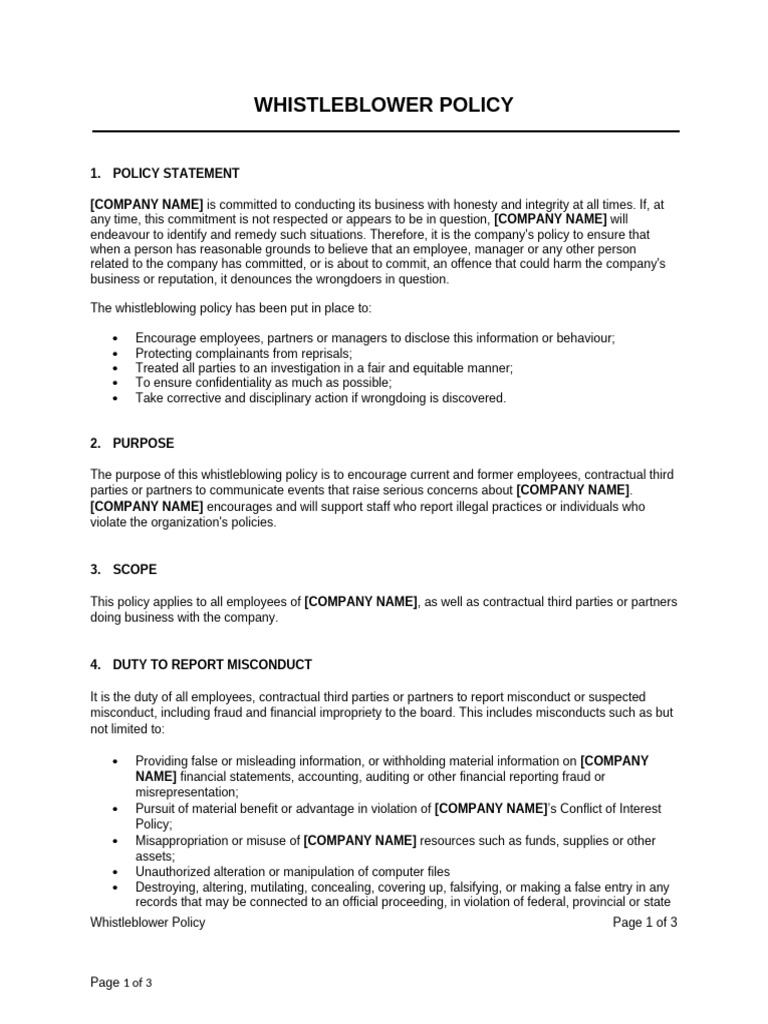 whistleblower-policy-D12649 | PDF | Justice | Crime & Violence