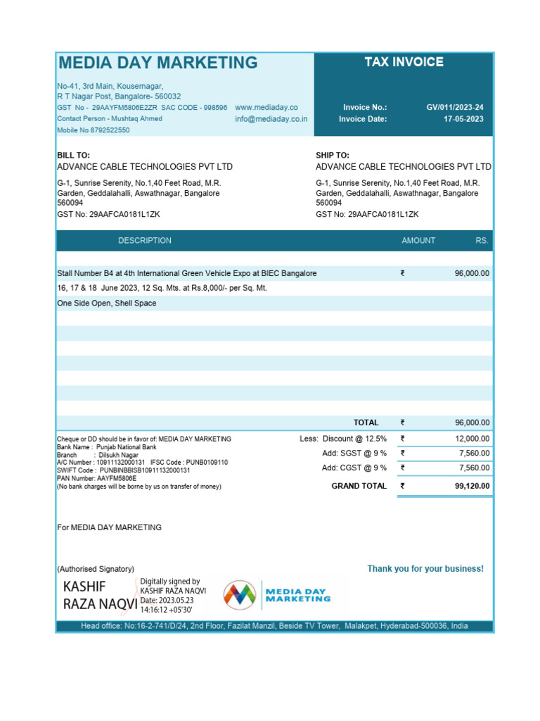 Invoice for Advance Cable Technologies | PDF | Bharatiya Janata Party ...