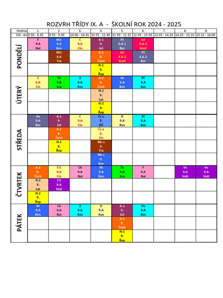 rozvrh-9-a-2024-2025 | PDF