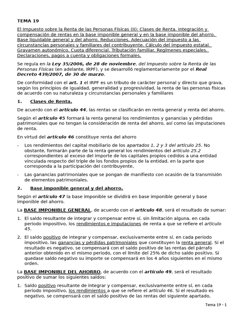 TEMA 19 - IRPF II | PDF | Impuestos | Economias