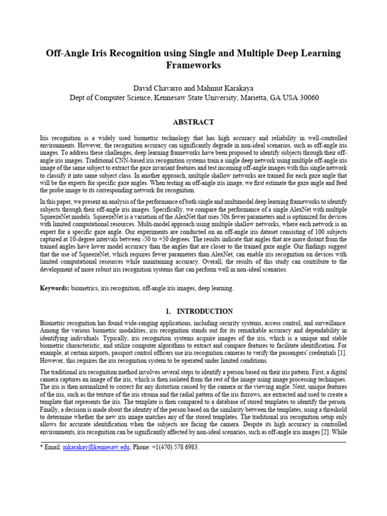 Off-Angle Iris Recognition with Deep Learning | PDF | Deep Learning ...