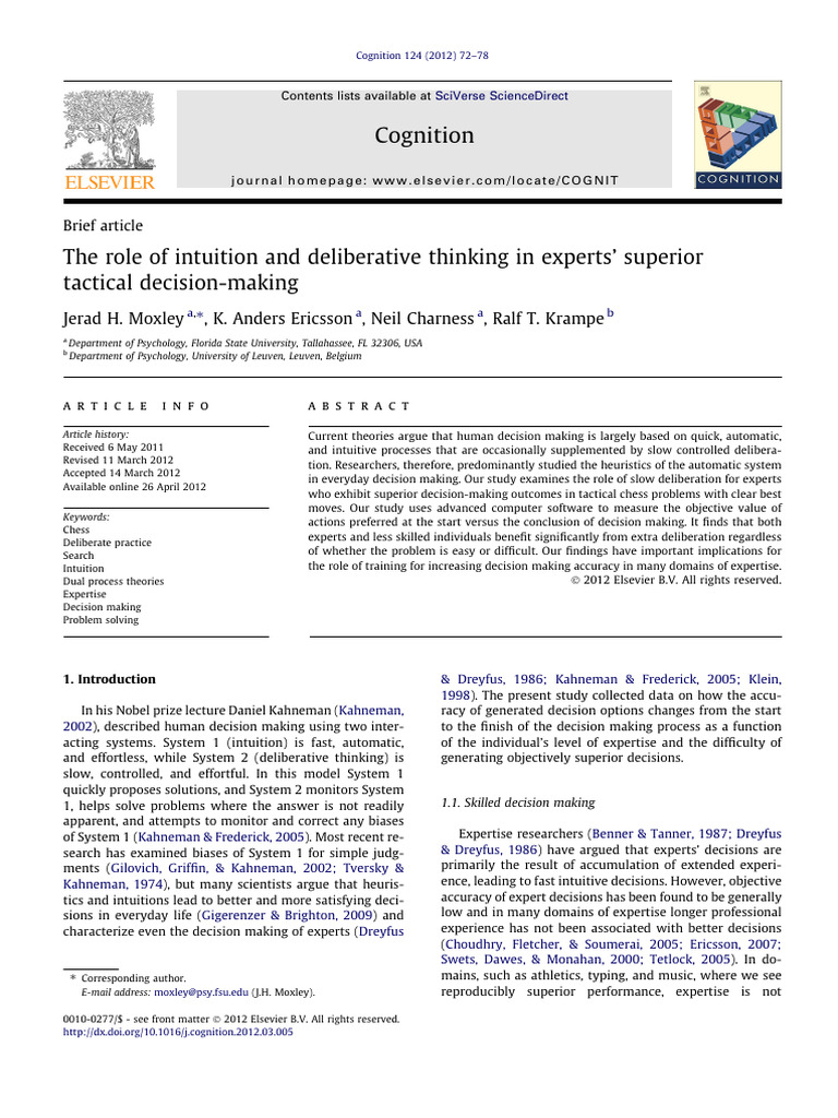 Intuition vs. Deliberation in Chess Decisions | PDF | Expert | Decision ...