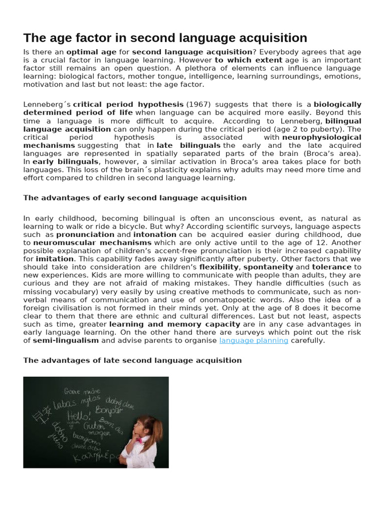 Language Learning: Age Matters | PDF | Second Language Acquisition ...