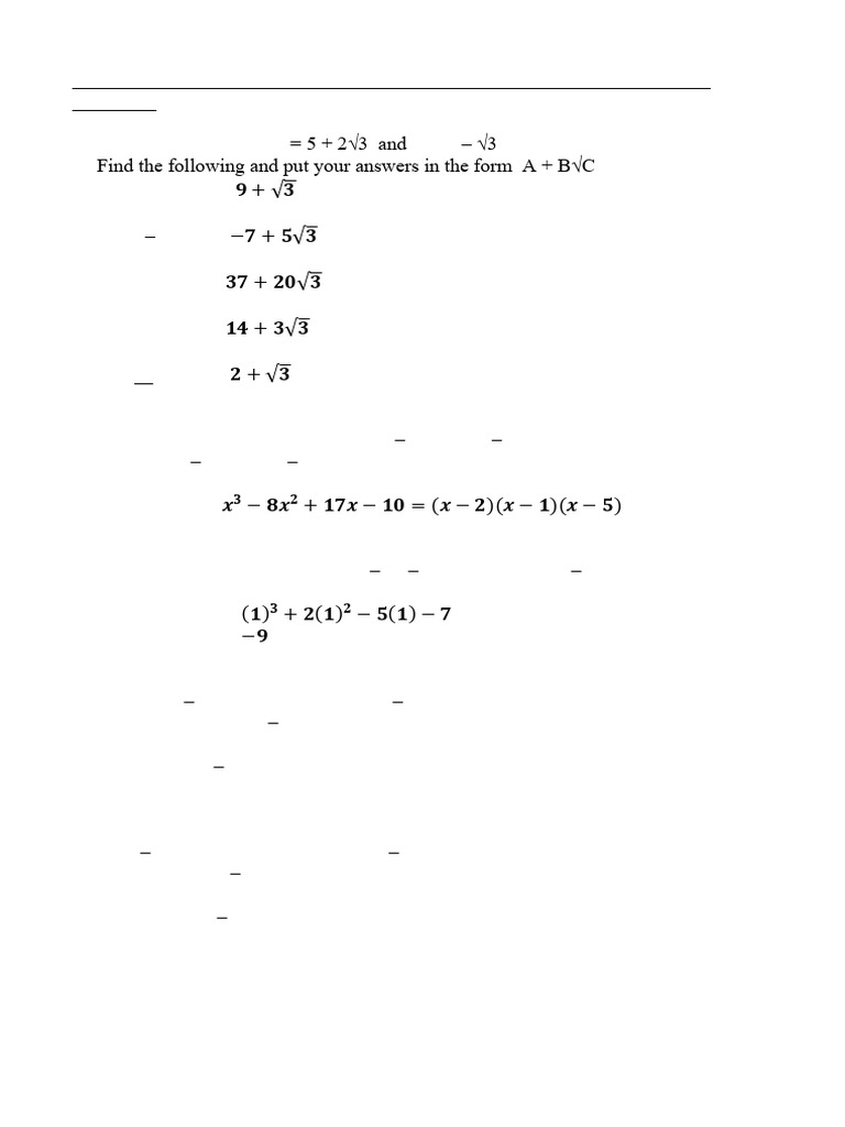 1a Practice for Assessment on Surds and Factor(Ans) (1) | PDF | Discrete Mathematics | Equations