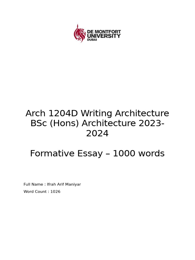 Formative Essay - TEMPLATE - Arch 1204 Writing Architecture | PDF | Art