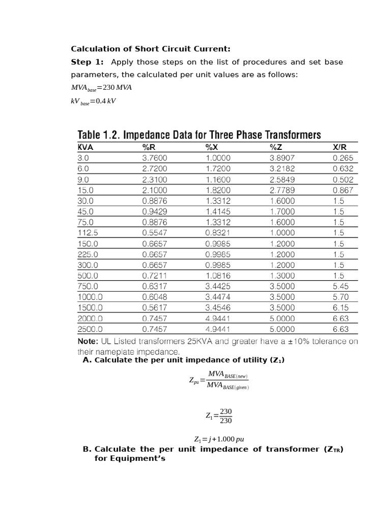 Per Unit Impedance Calculations | PDF | Electrical Impedance ...