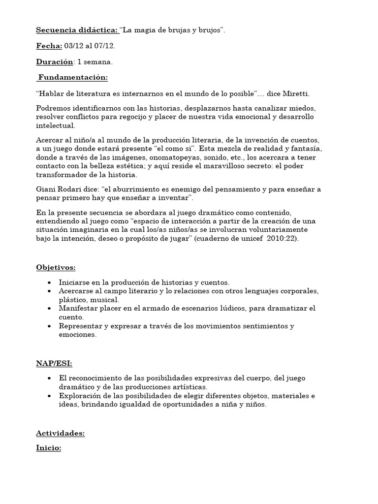 Secuencia Didáctica Las Brujas Y Brujos Pdf Cuentos