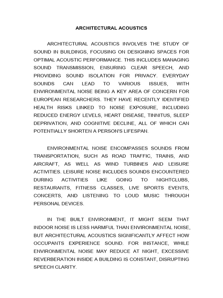 ARCHITECTURAL ACOUSTICS | PDF | Sound | Acoustics