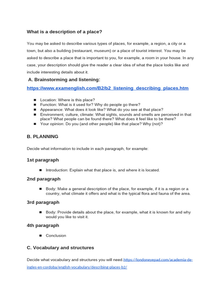 How to Describe a Place Effectively | PDF | Travel | Art