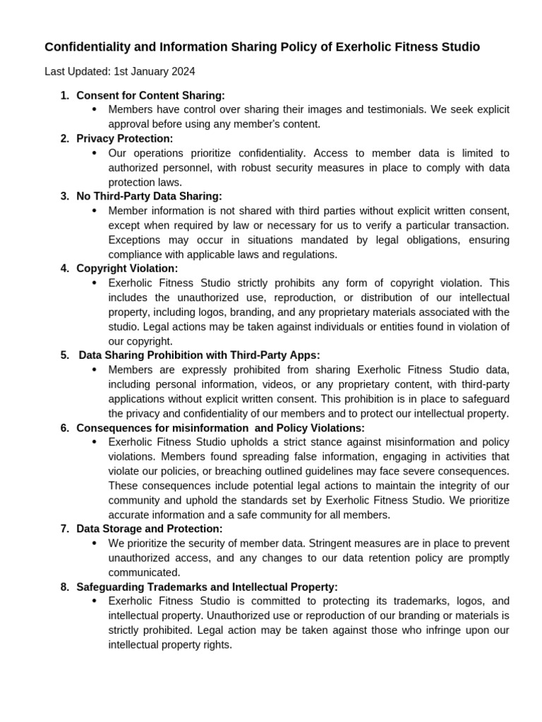 Confidentiality and Information Sharing Policy of Exerholic Fitness ...