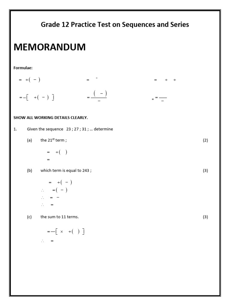 Grade 12 Math Sequences Test | PDF | Mathematical Concepts ...