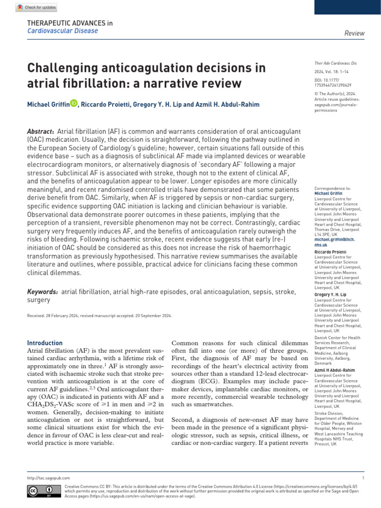 Anticoagulation Af | PDF | Stroke | Sepsis