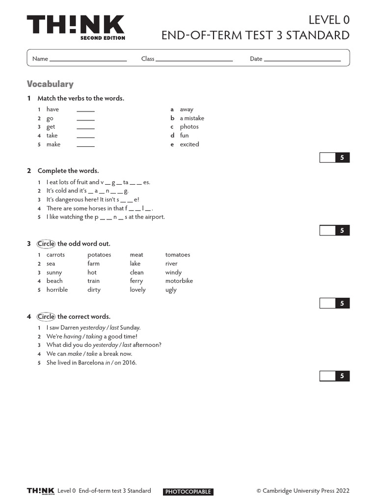 Thk2e BrE L0 End of Term Standard Test 3 | PDF