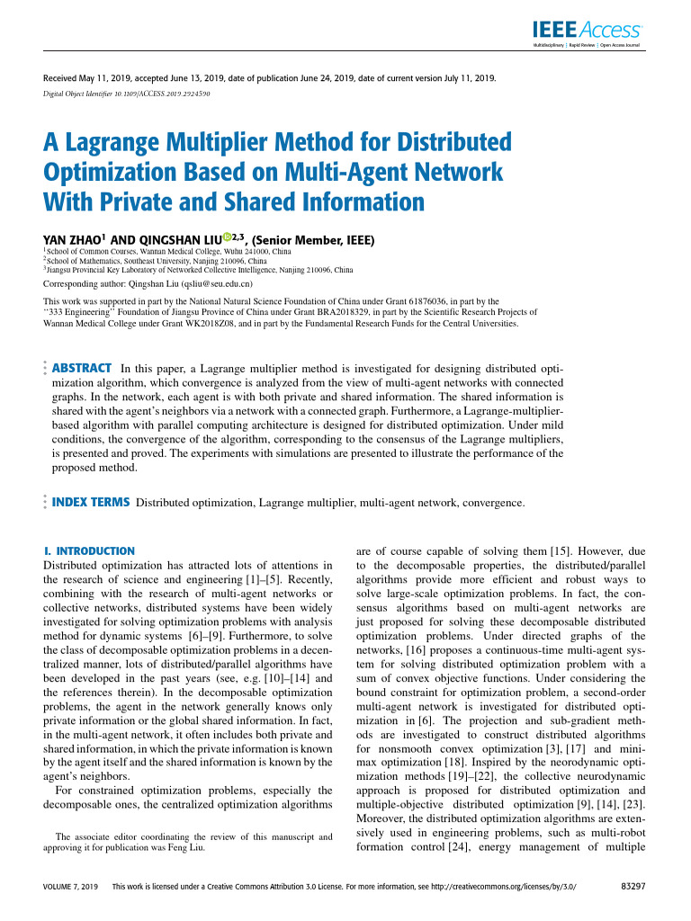 A Lagrange Multiplier Method For Distributed Optimization Based On Multi-Agent Network With ...