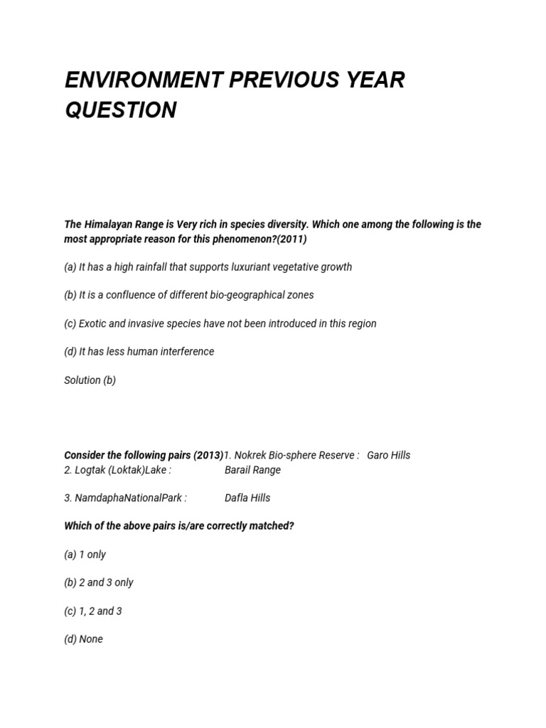 UPSC Environment Previous Year Questions | PDF | Natural Environment ...