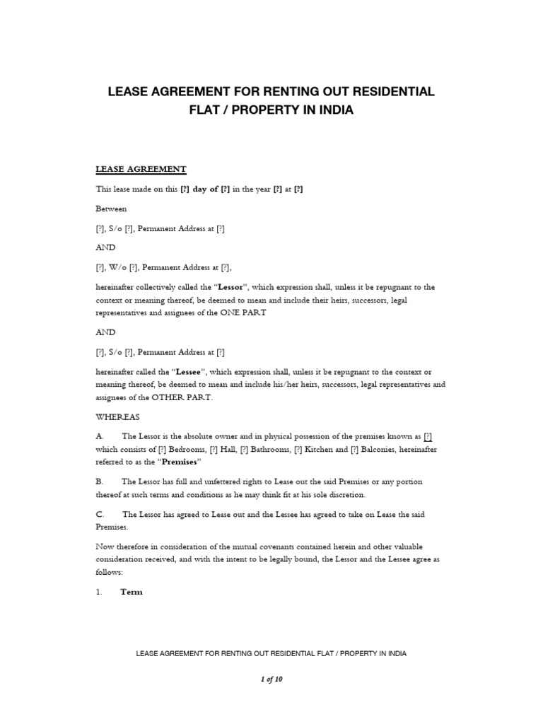 Residential Lease Agreement India | PDF | Lease | Private Law