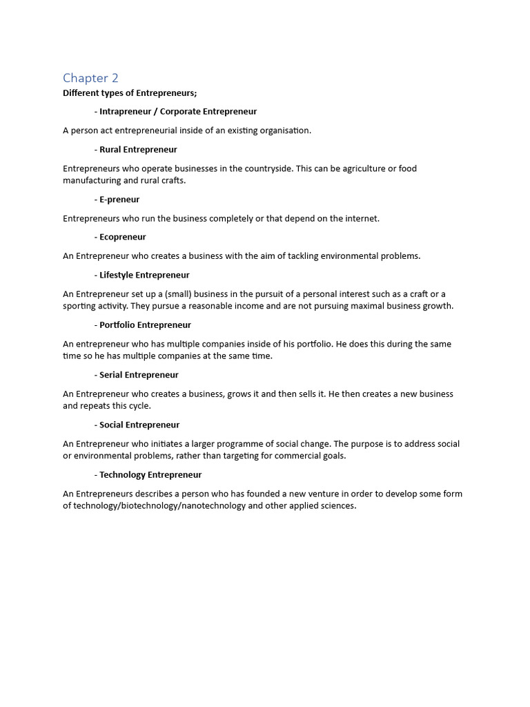 Fundamentals of Entrepreneurship Summary | PDF | Entrepreneurship ...