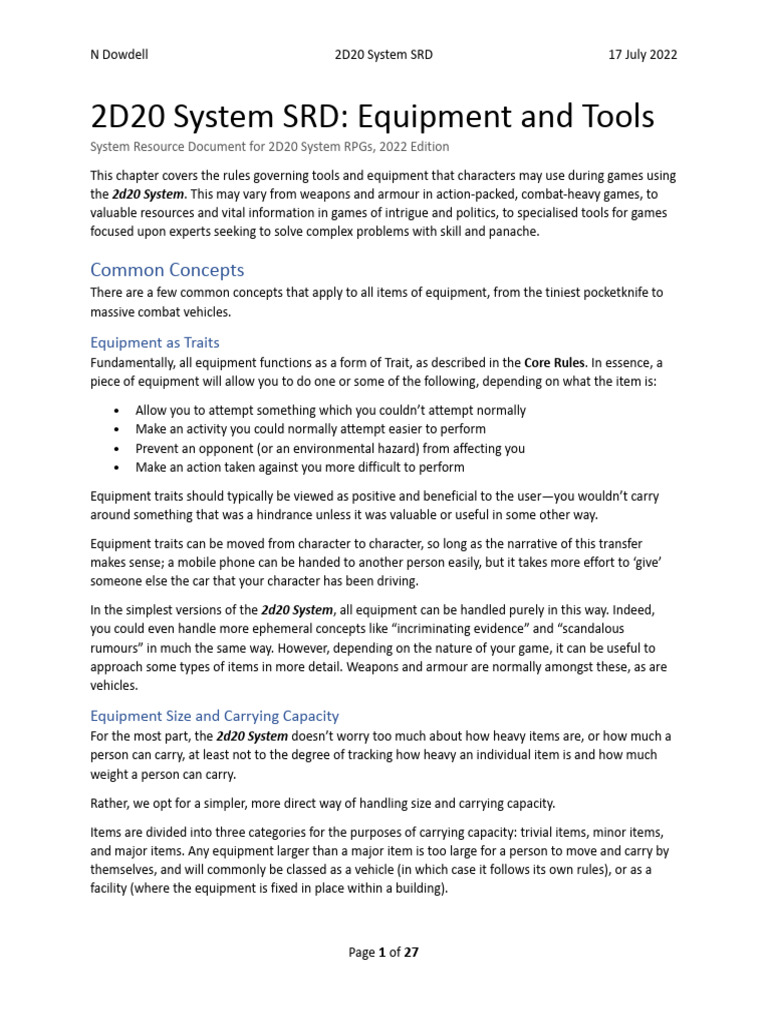 2D20 System RPG Equipment Guide | PDF | Armour | Money