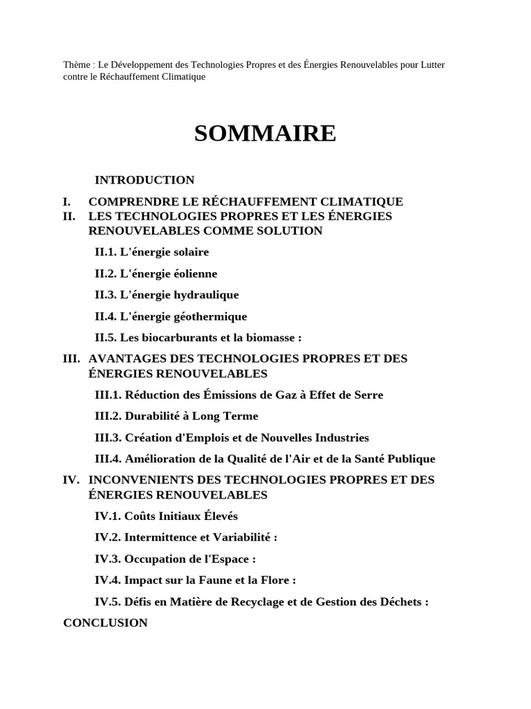 Technologies Propres contre Réchauffement Climatique | PDF | Énergie ...