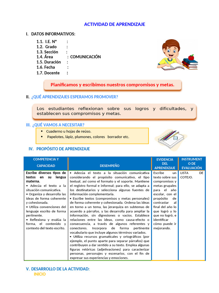 D4 A1 SESION COM. Planificamos y Escribimos Nuestros Compromisos y ... D4 A1 SESION COM. Planificamos y Escribimos Nuestros Compromisos y ...