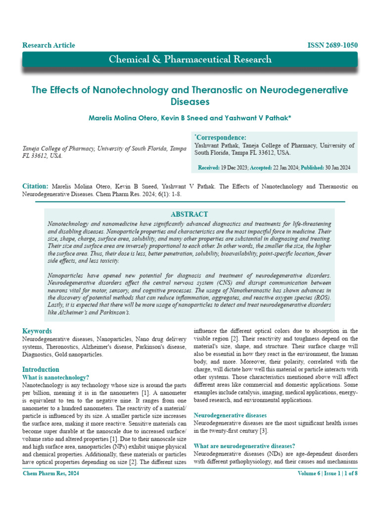 The Effects of Nanotechnology and Theranostic On Neurodegenerative ...
