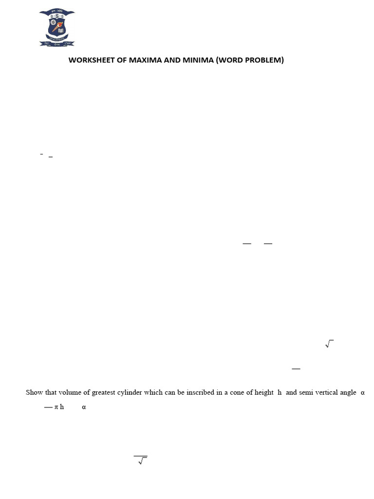 Aod (Maxima and Minima Worksheet) | PDF | Area | Triangle