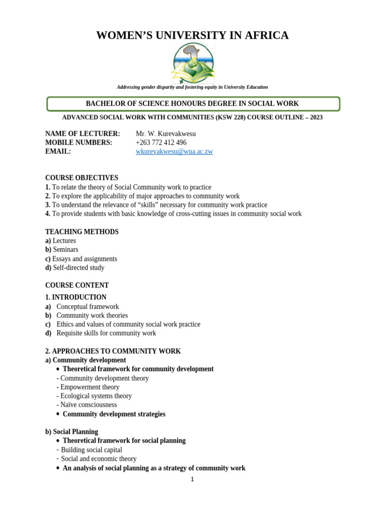 KSW 228 Advanced Social Work With Communities | PDF | Social Work | Theory