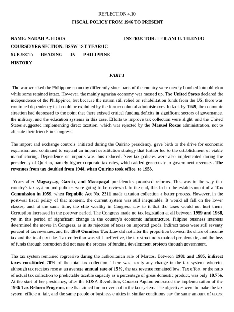 Reflection 4.10 Fiscal Policy | PDF | Taxes | Excise