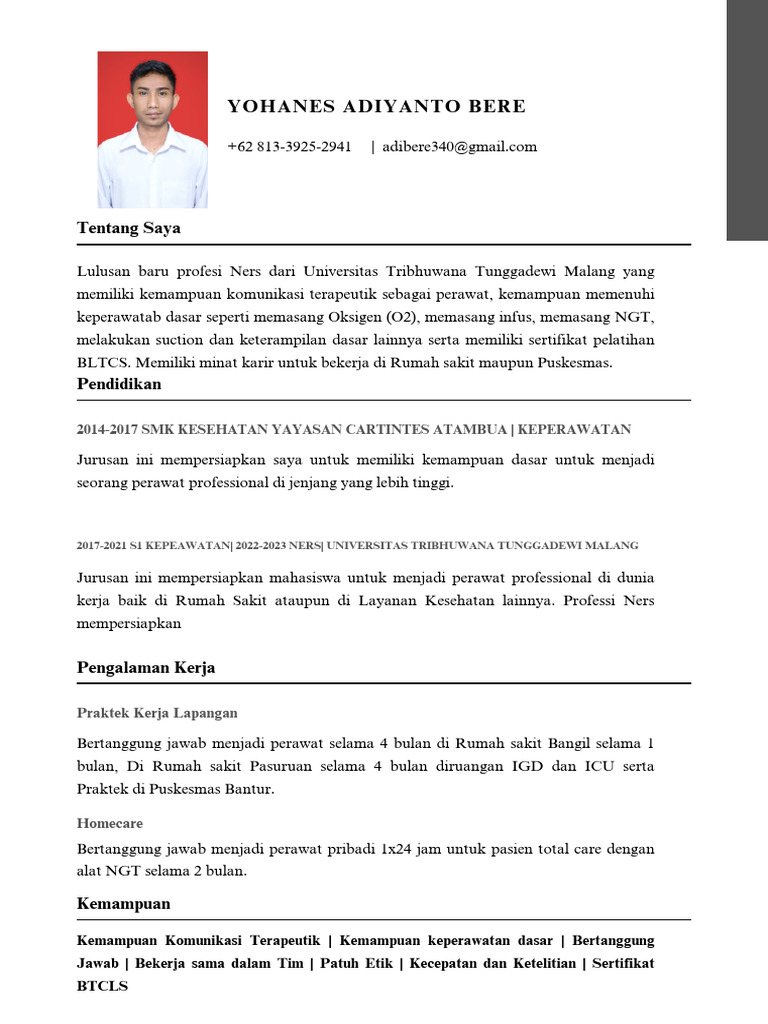 CV Yohanes Adiyanto Bere | PDF | Karier & Perkembangan