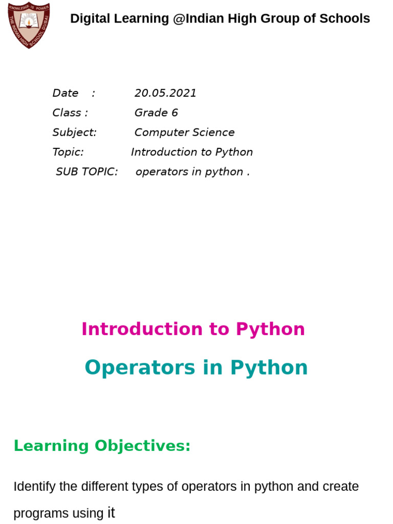 Computer Python Operators New Pdf Computers